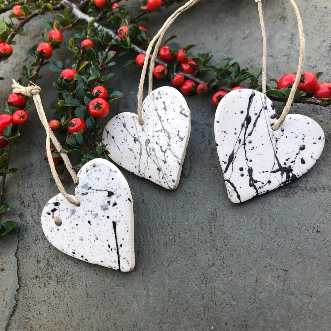 Heart Christmas Ornament Set of 3, Minimalist Ceramic Tree Decorations ...