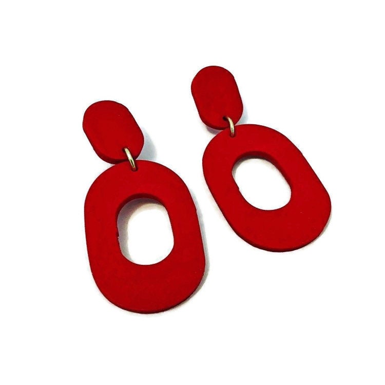 Red Clip on Earrings for Non Pierced Ears, Big Statement Earrings ...