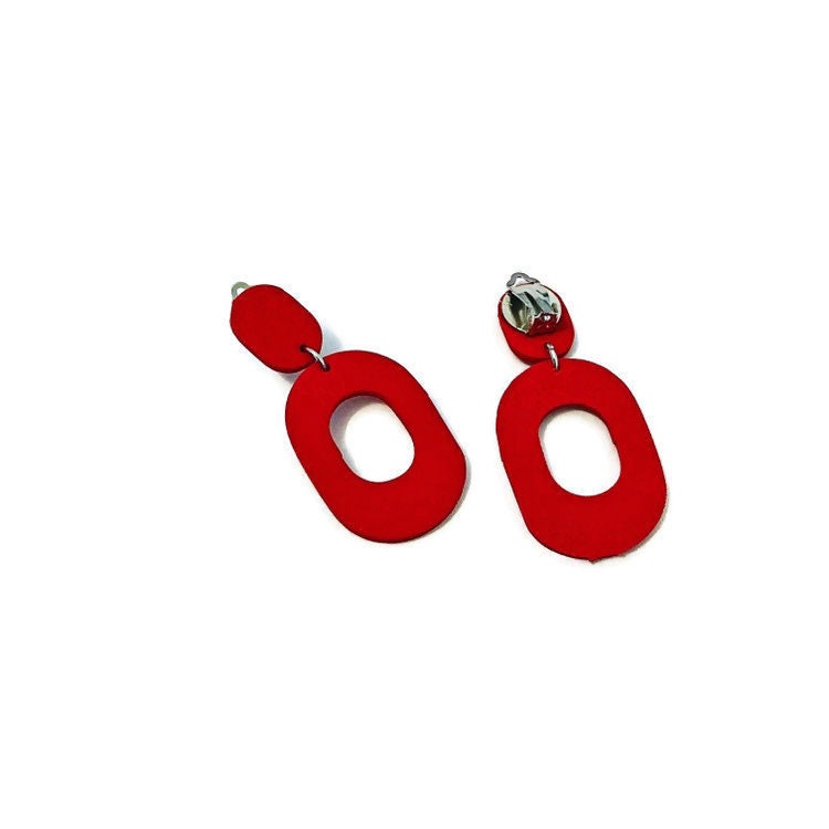 Red Clip on Earrings for Non Pierced Ears, Big Statement Earrings ...