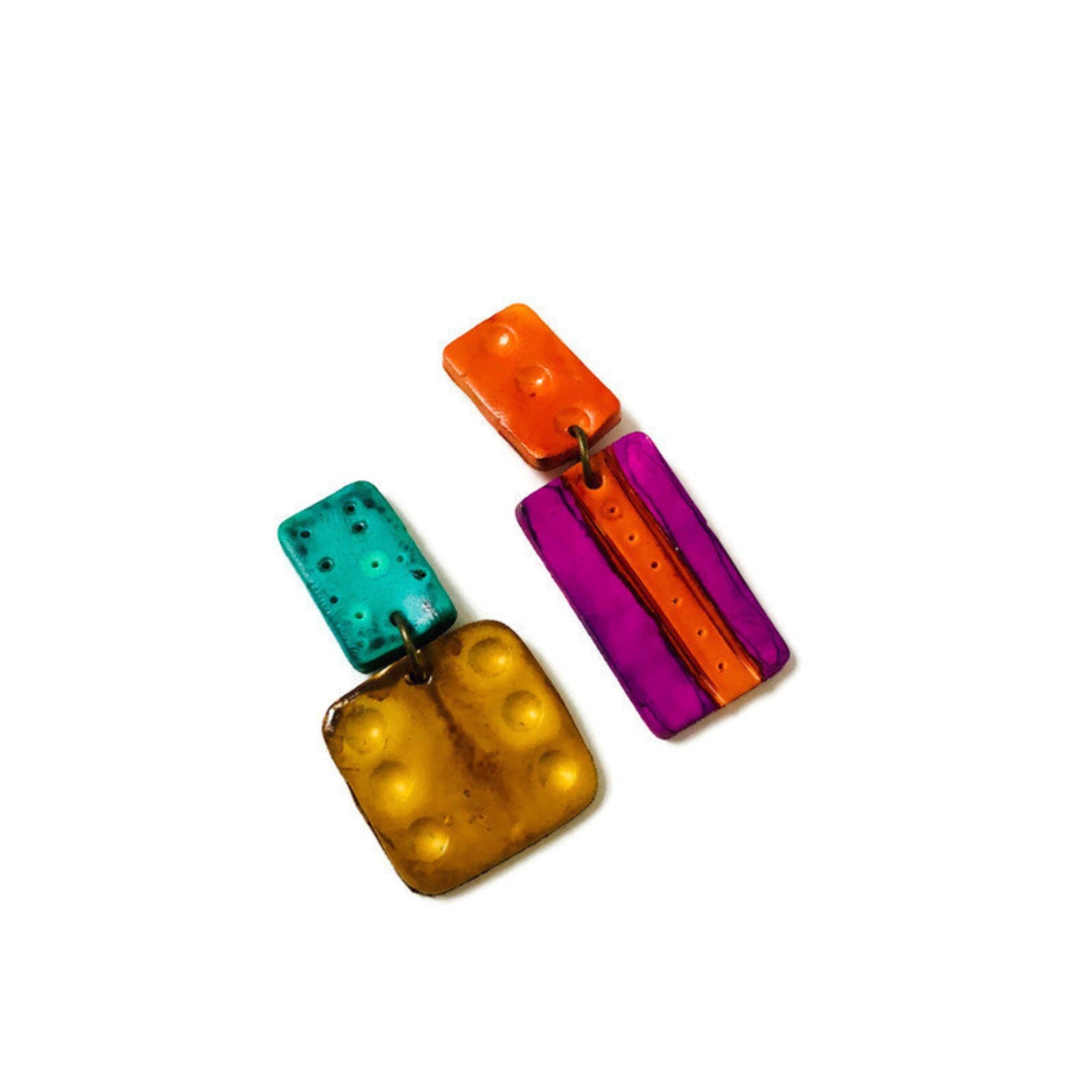 Bold Colorful Retro Jewelry Set With Geometric Necklace & Mismatched ...