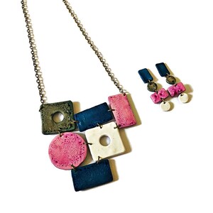 Big Chunky Jewelry Set With Wide Statement Necklace & Long Geometric ...