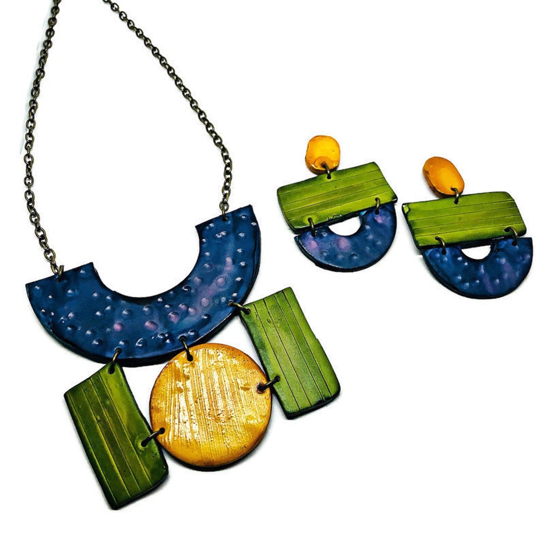 Big Bold Chunky Jewelry Set With Statement Necklace & Geometric ...
