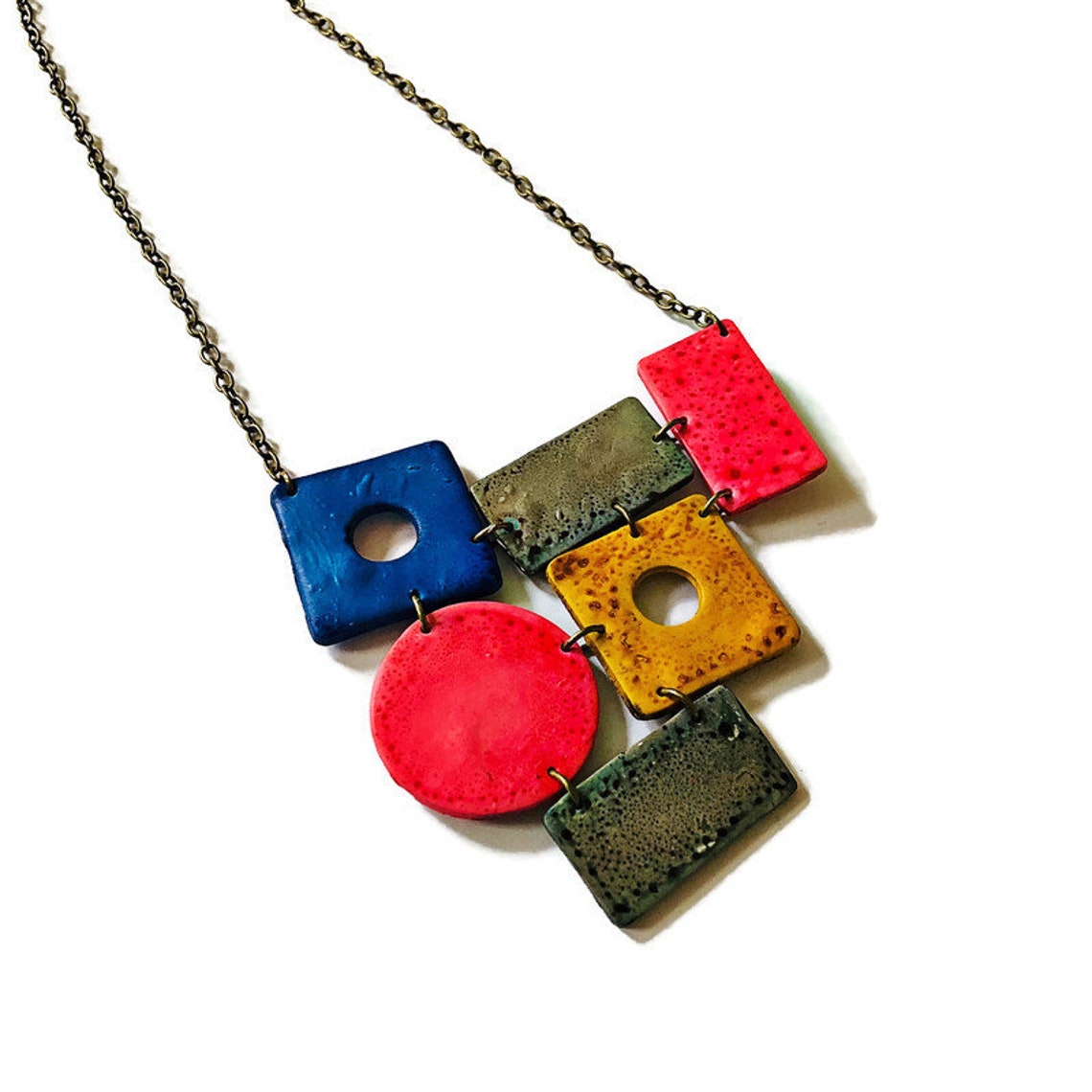 Big Chunky Jewelry Set With Wide Statement Necklace & Long Geometric ...
