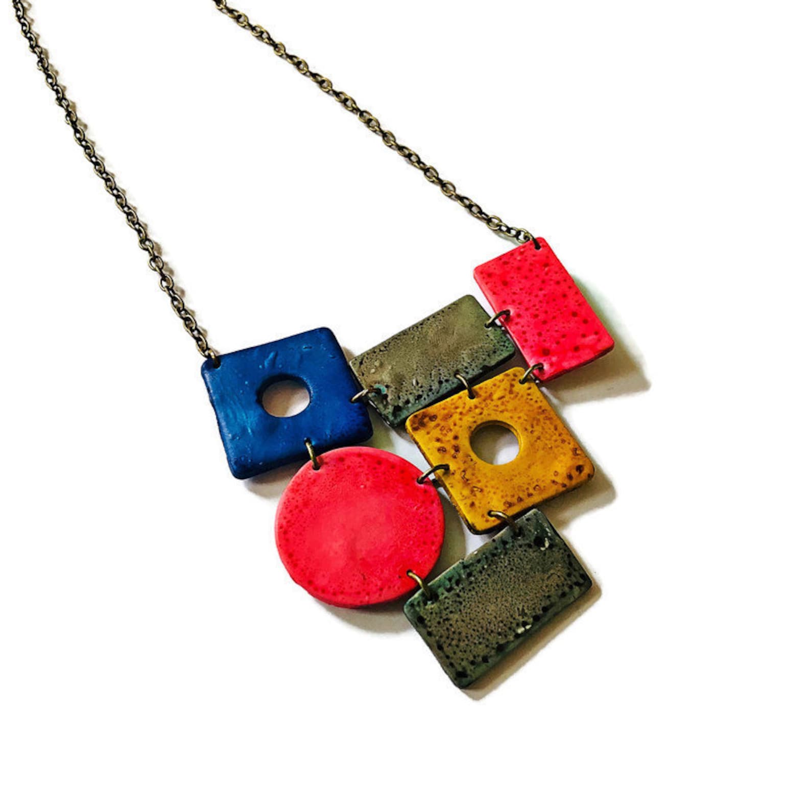 Big Chunky Jewelry Set With Wide Statement Necklace & Long Geometric ...