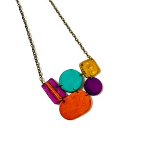 Bold Colorful Retro Jewelry Set With Geometric Necklace & Mismatched ...