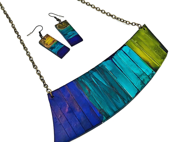 Big Chunky Jewelry Set With Wide Statement Necklace & Long Geometric ...