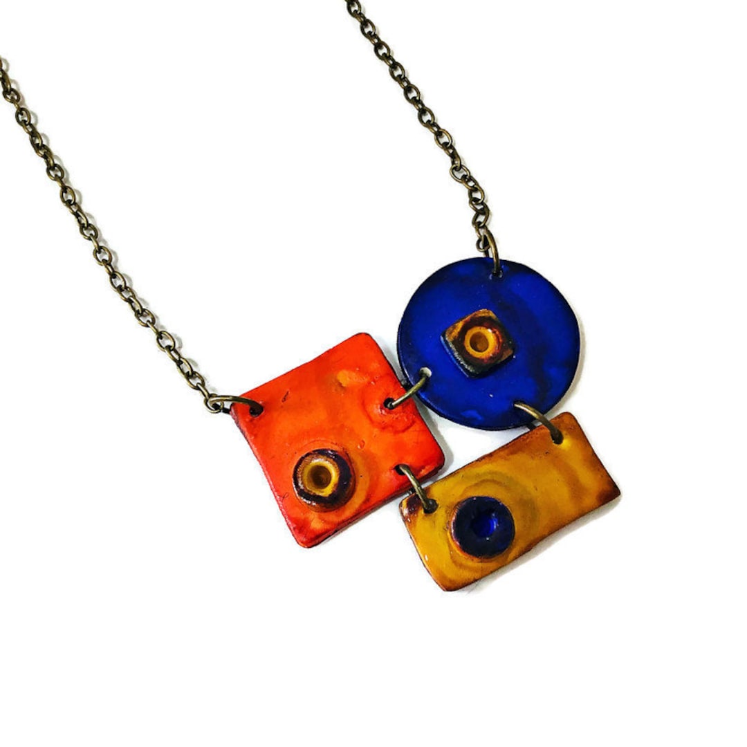 Geometric Statement Necklace, Bold Chunky Jewelry for Women, Colorful ...