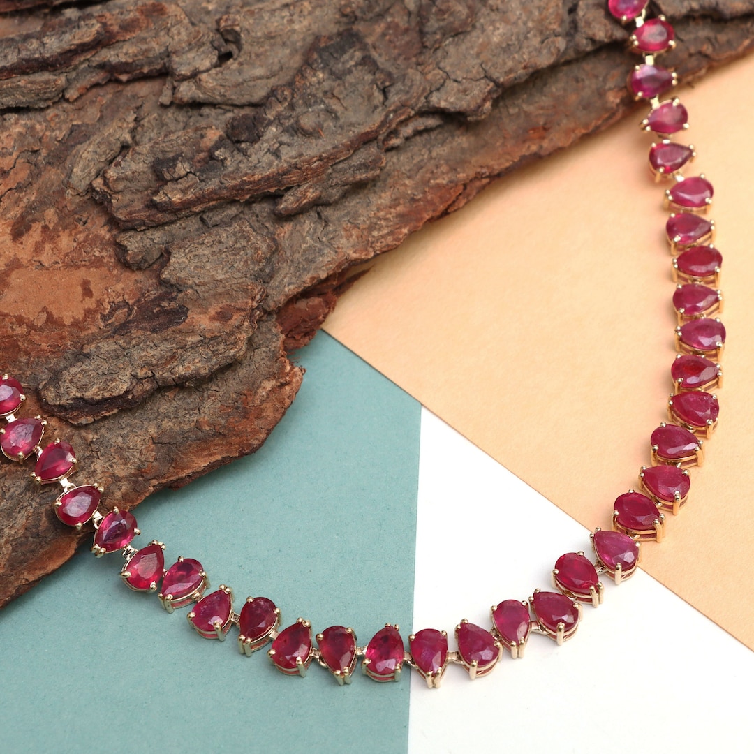 14K Solid Gold Natural Ruby Necklace/ruby July Birthstone Necklace Gift/prong Set Necklace/ruby ...