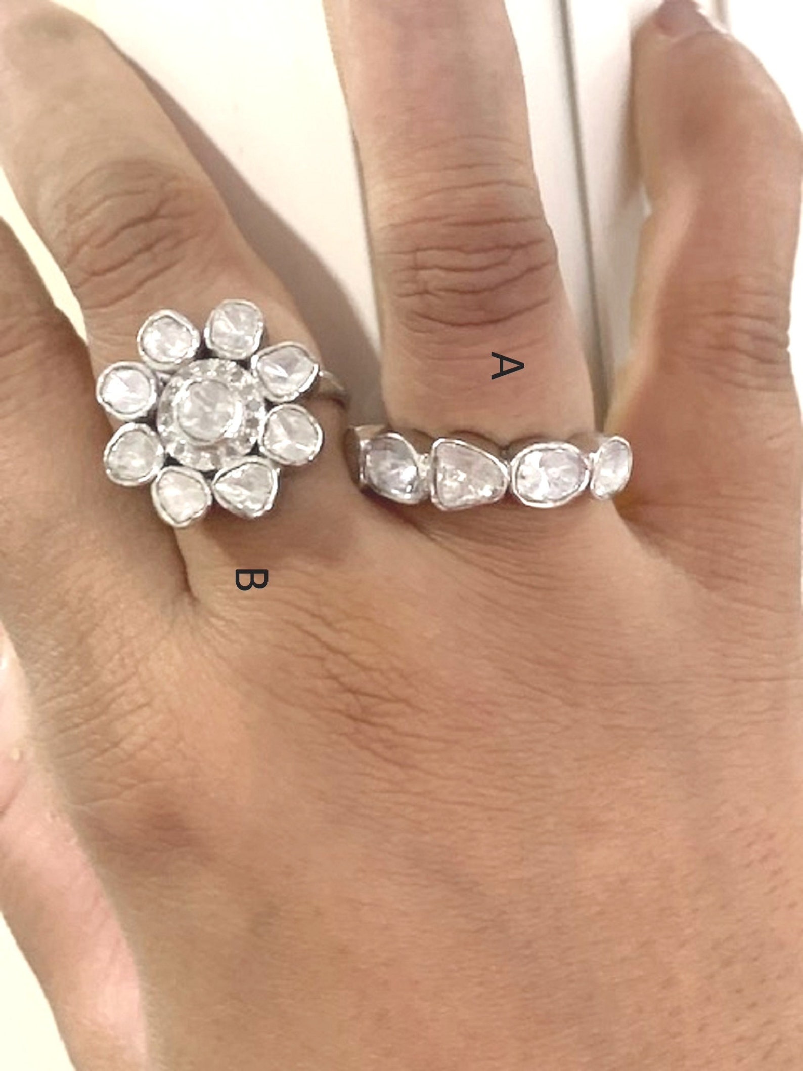 Sterling Silver 925 White Finish Rose Cut Diamond Pave Diamond - Etsy