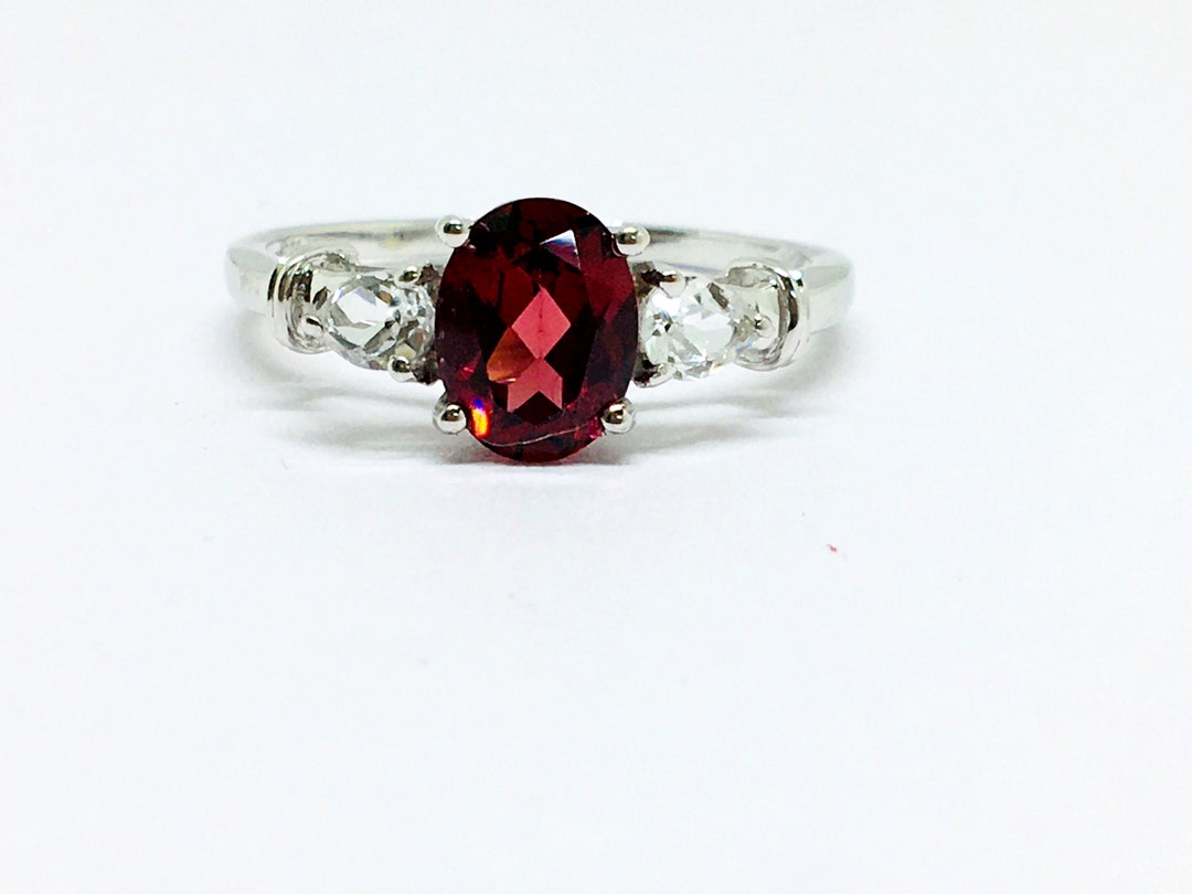 Handmade Sterling Silver Red Garnet & White Topaz Ring - Etsy