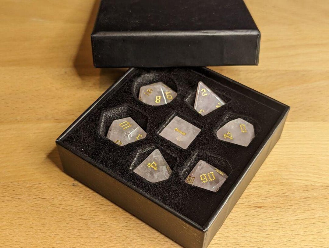 Gemstone Polyhedral Dice Set. Rose Quartz/amethyst/african Bloodstone ...