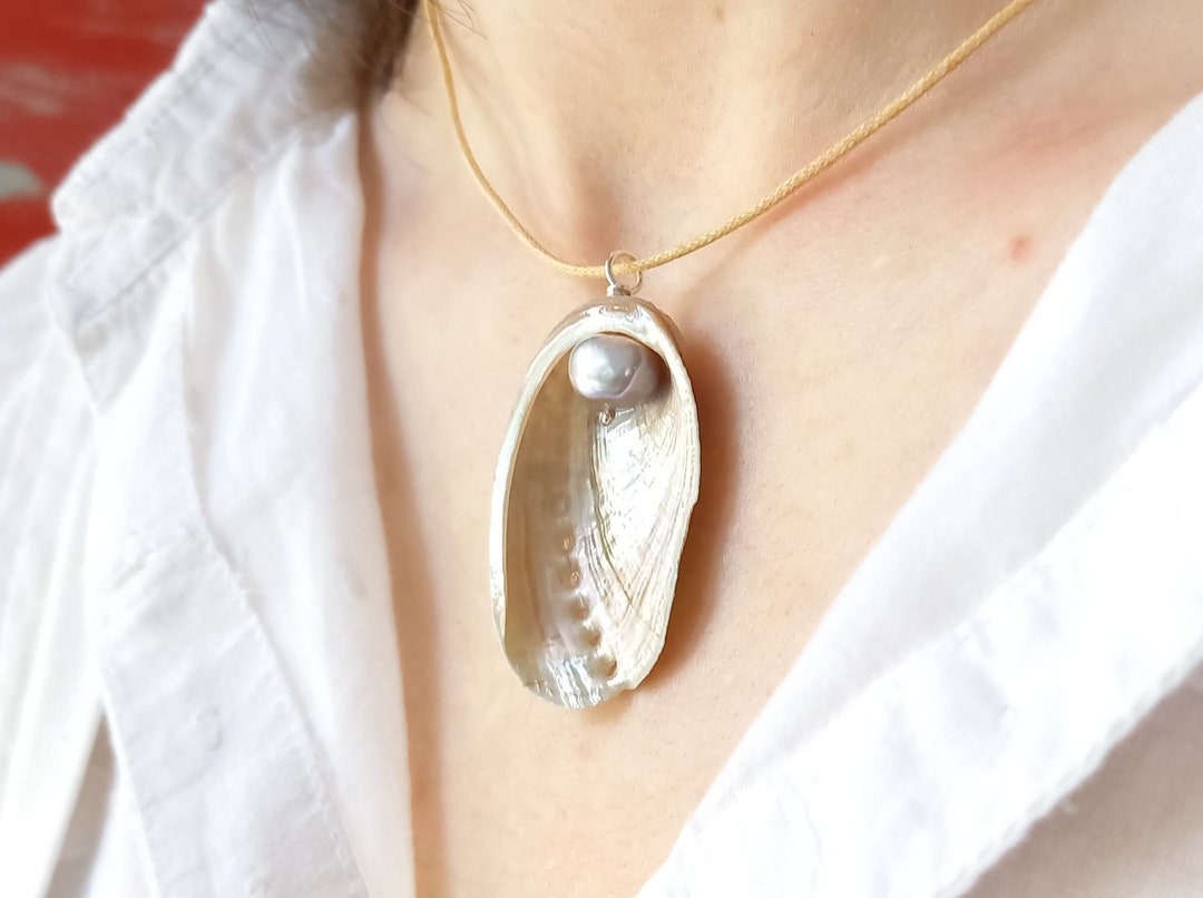 Ormer, Shell, Grey, Pendant Freshwater Pearl, Accent, Real, Solid ...