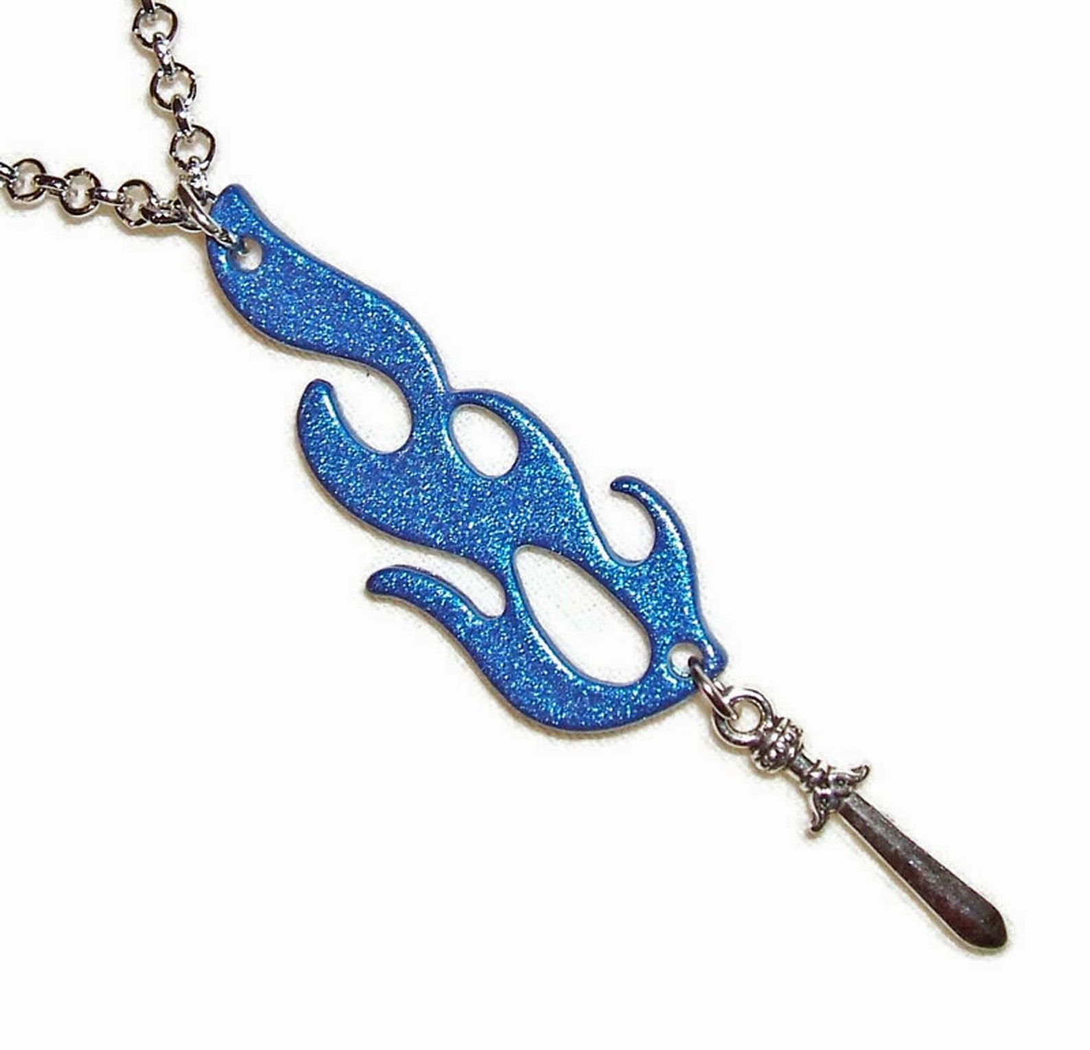 BLUE FLAME NECKLACE Fire Pendant With Sword Metaphysical | Etsy