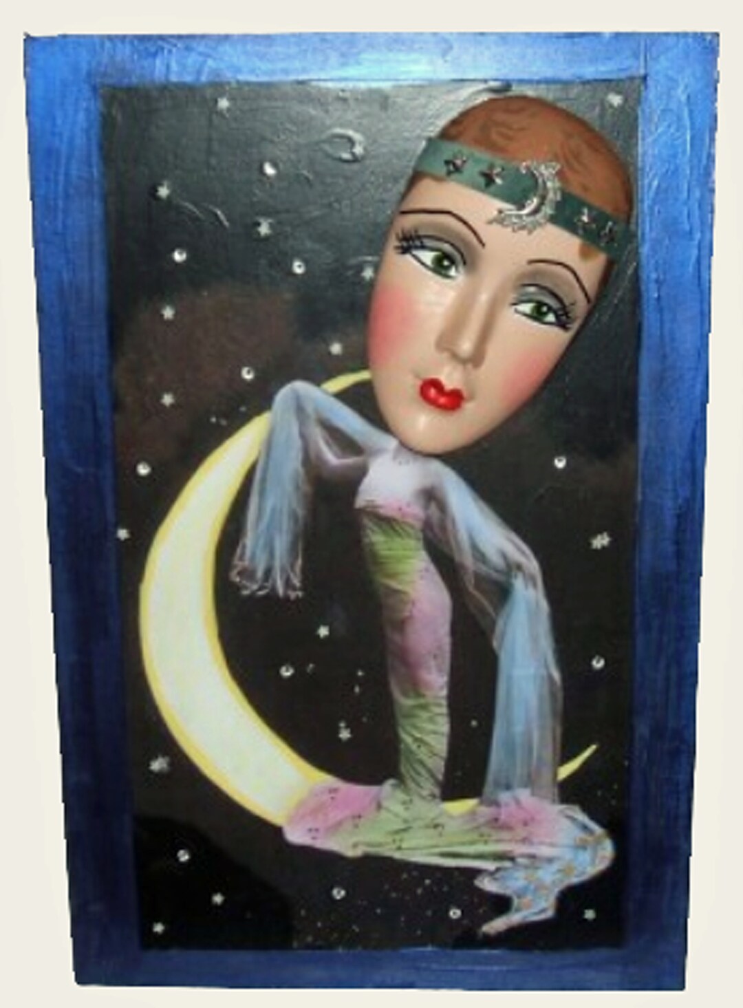 FLAPPER Boudoir Doll MOON GODDESS Wall Plaque Hanging Assemblage Mixed ...