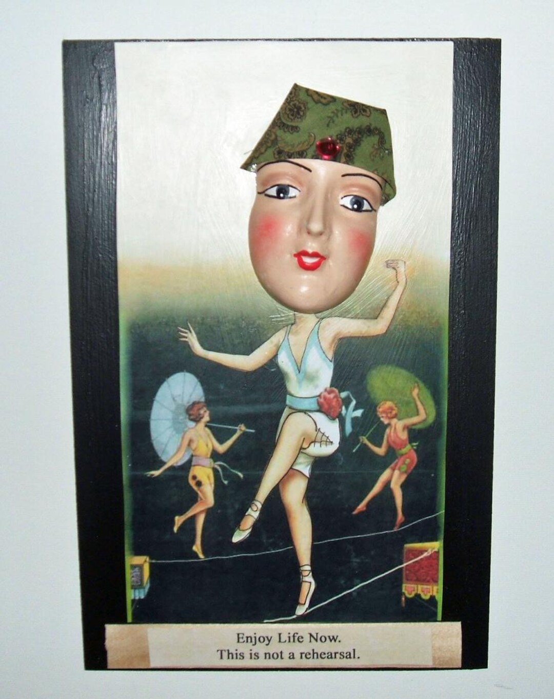 FLAPPER Boudoir DOLL Enjoy Life Wall PLAQUE Hanging Assemblage Mixed ...