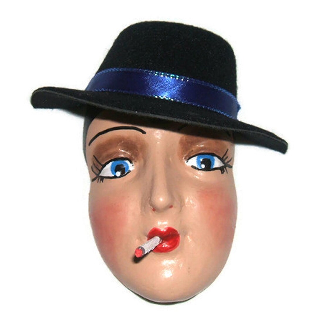 FLAPPER Smoker Boudoir Doll Head Plaque Hanging Assemblage Mixed Media ...