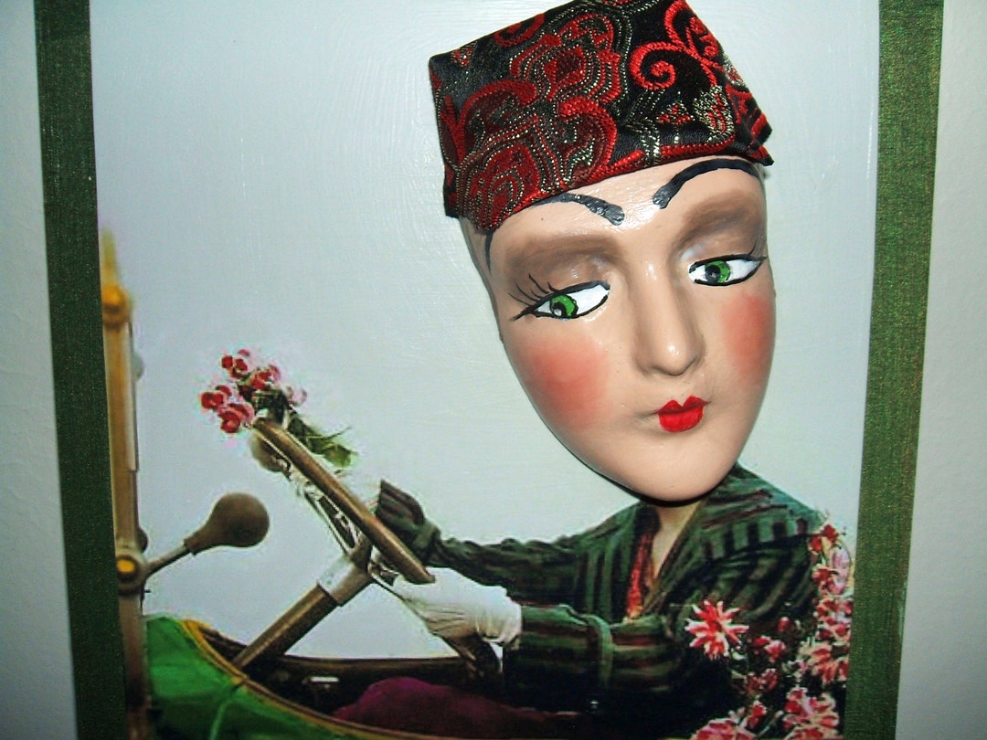 FLAPPER Boudoir Doll DRIVING CAR Wall Plaque Hanging Assemblage Mixed ...