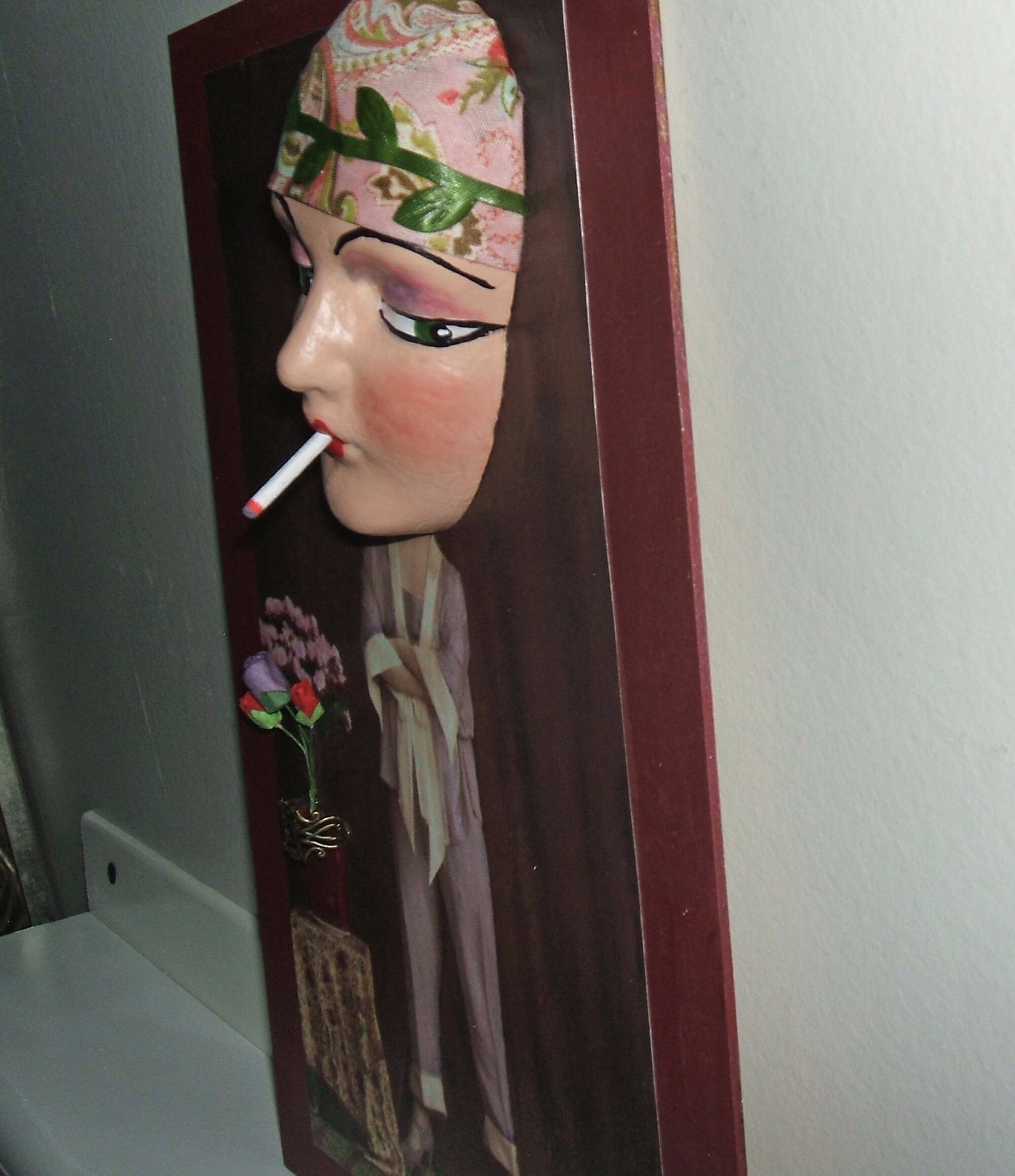 FLAPPER Boudoir Doll Lounging SMOKER Wall Plaque Hanging Assemblage ...