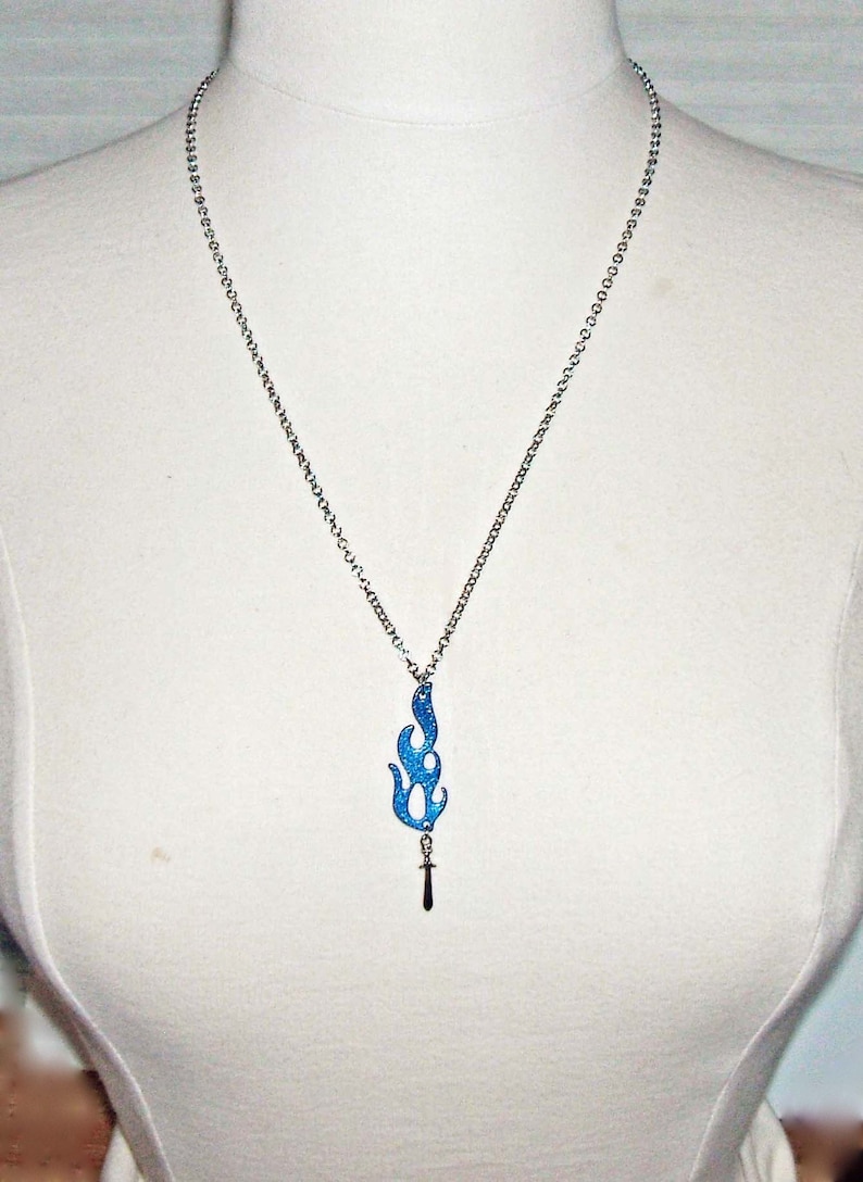 BLUE FLAME NECKLACE Fire Pendant With Sword Metaphysical | Etsy