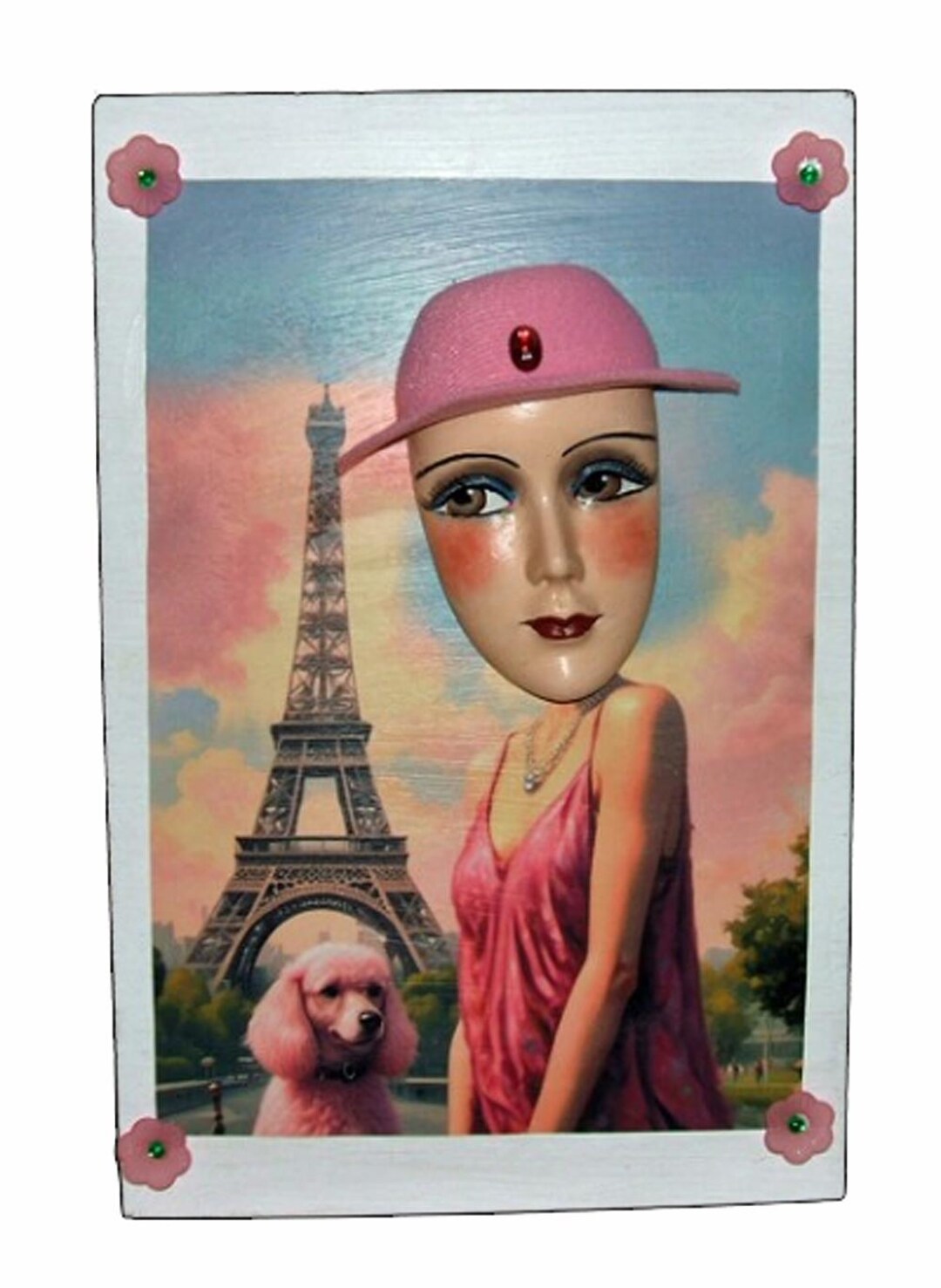 FLAPPER Boudoir Doll PINK PARIS Wall Plaque Hanging Assemblage Mixed ...