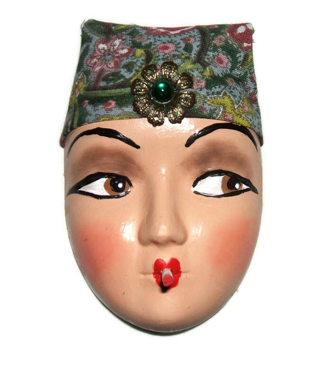 FLAPPER Smoker Boudoir Doll Head Plaque Hanging Assemblage Mixed Media ...