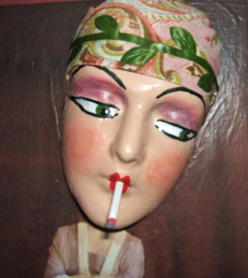 FLAPPER Boudoir Doll Lounging SMOKER Wall Plaque Hanging Assemblage ...