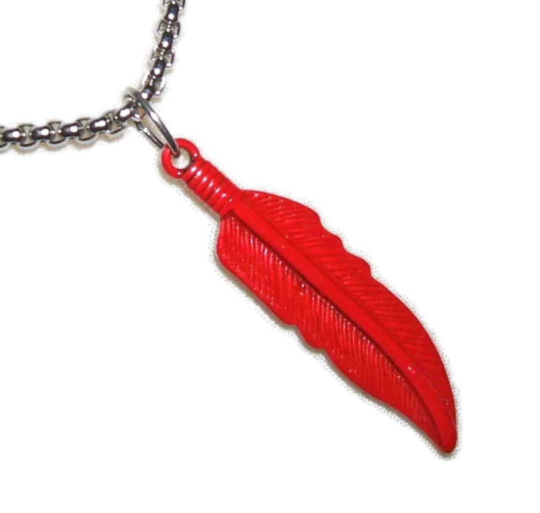 Hawks Hero RED FEATHER NECKLACE Bird Wing Pendant Stainless Steel Chain ...
