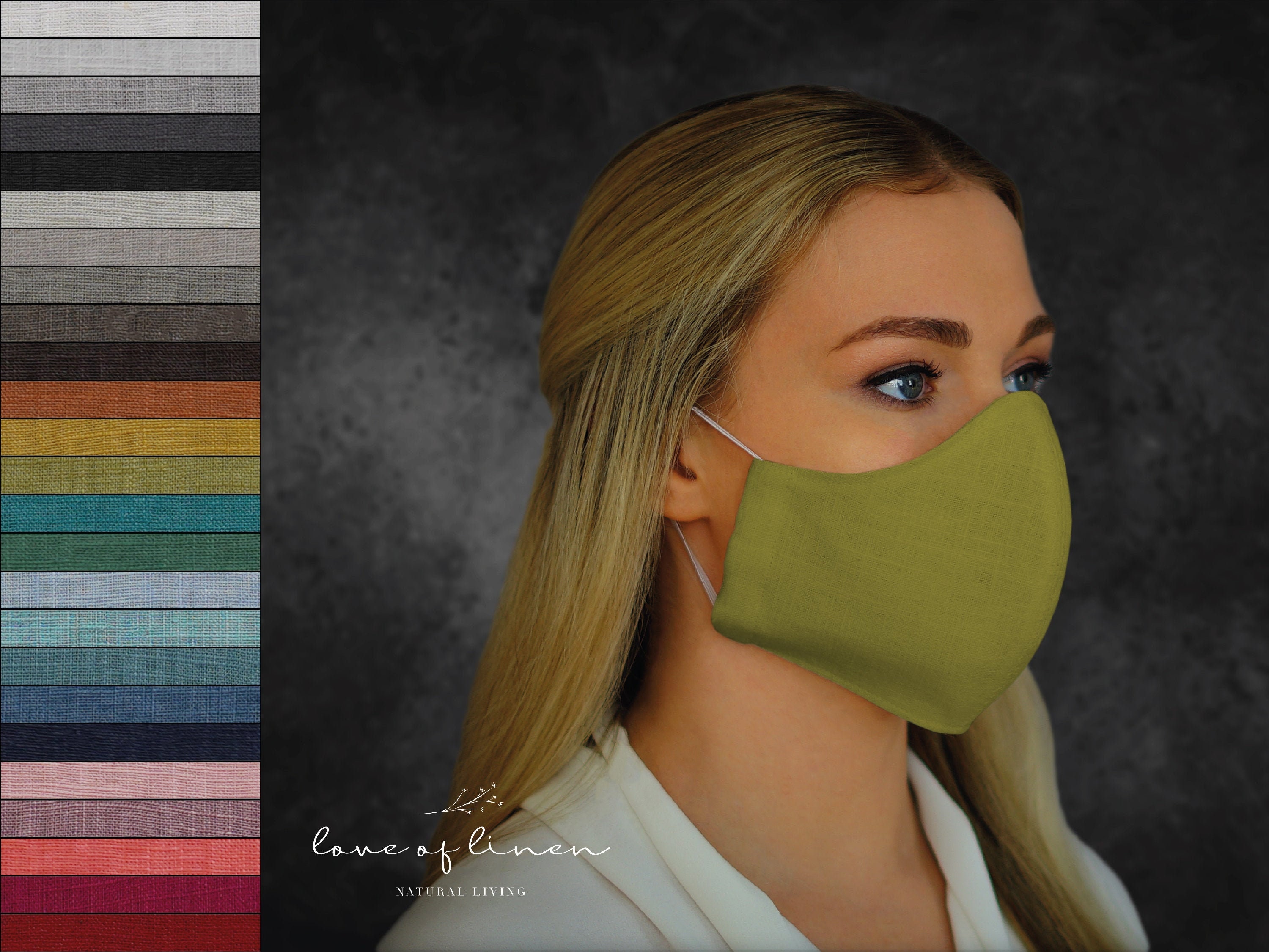 100% Linen Reusable Protective Face Mask Moss Green | Etsy