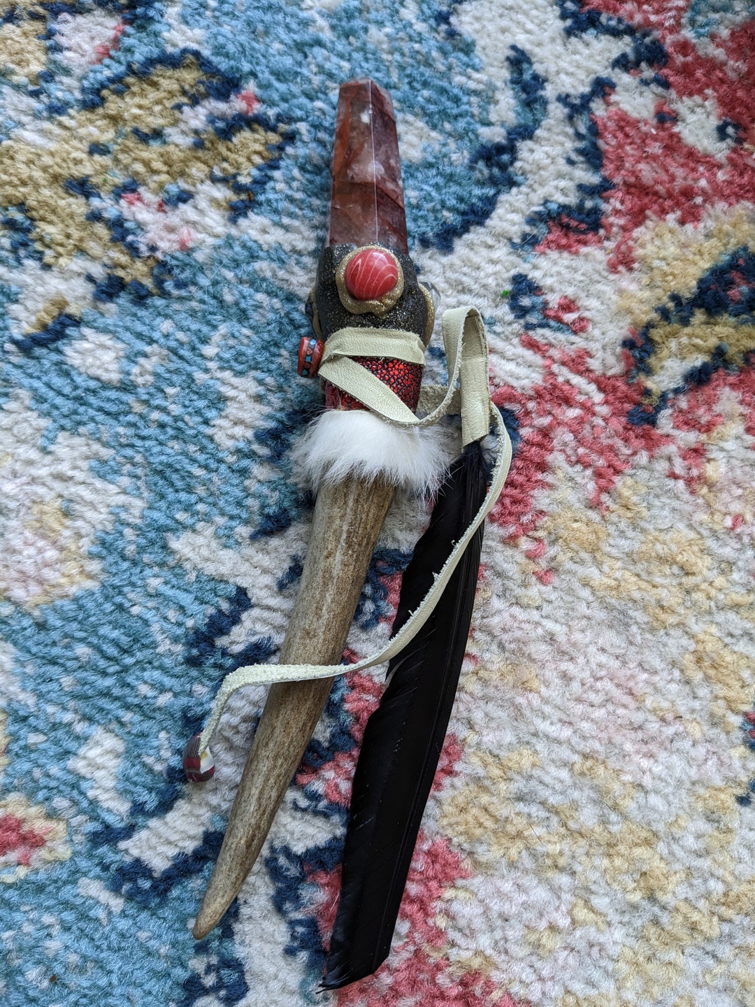 Antler and Red Fire Quartz Wand - Etsy