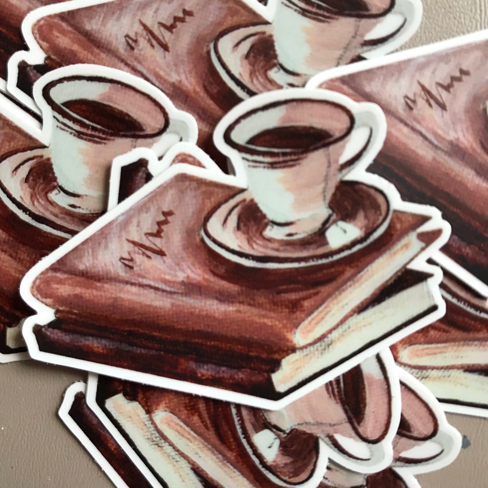 Tea and Books . Die Cut Vinyl Sticker . Teacup . Hand Painted . Coffee ...