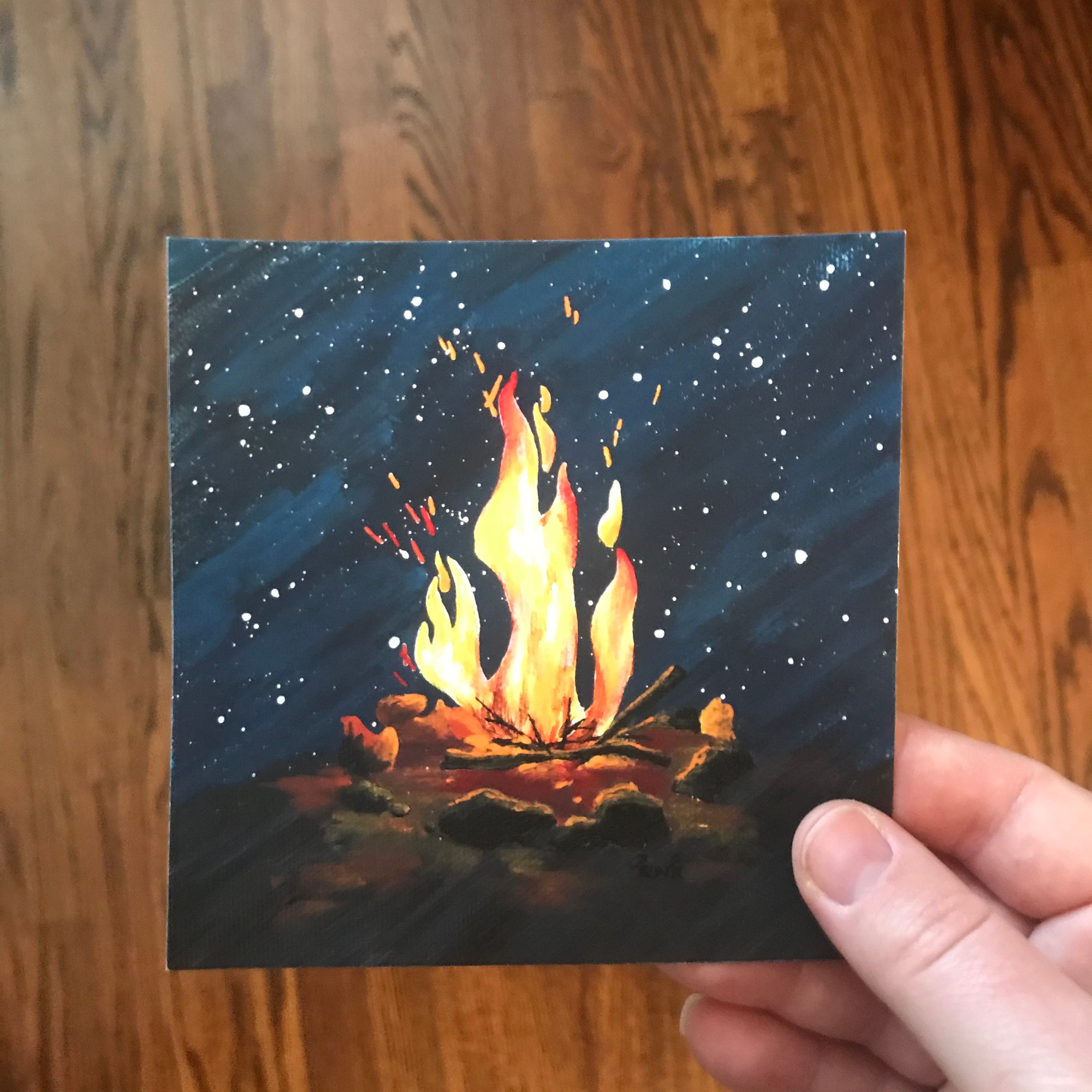 Campfire Painting Print Camping Bonfire Fireplace Fire - Etsy