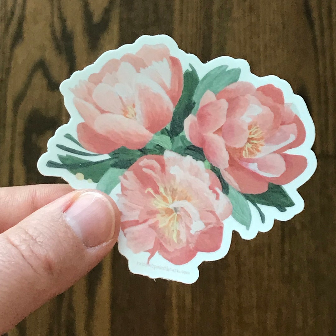 Pink Peony Die Cut Vinyl Sticker -- Decal * Floral Sticker * Waterproof ...