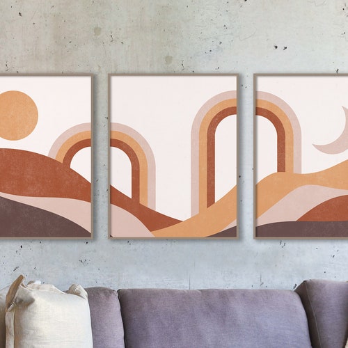 Sun and Moon Abstract Landscape Boho Desert Sunset - Etsy