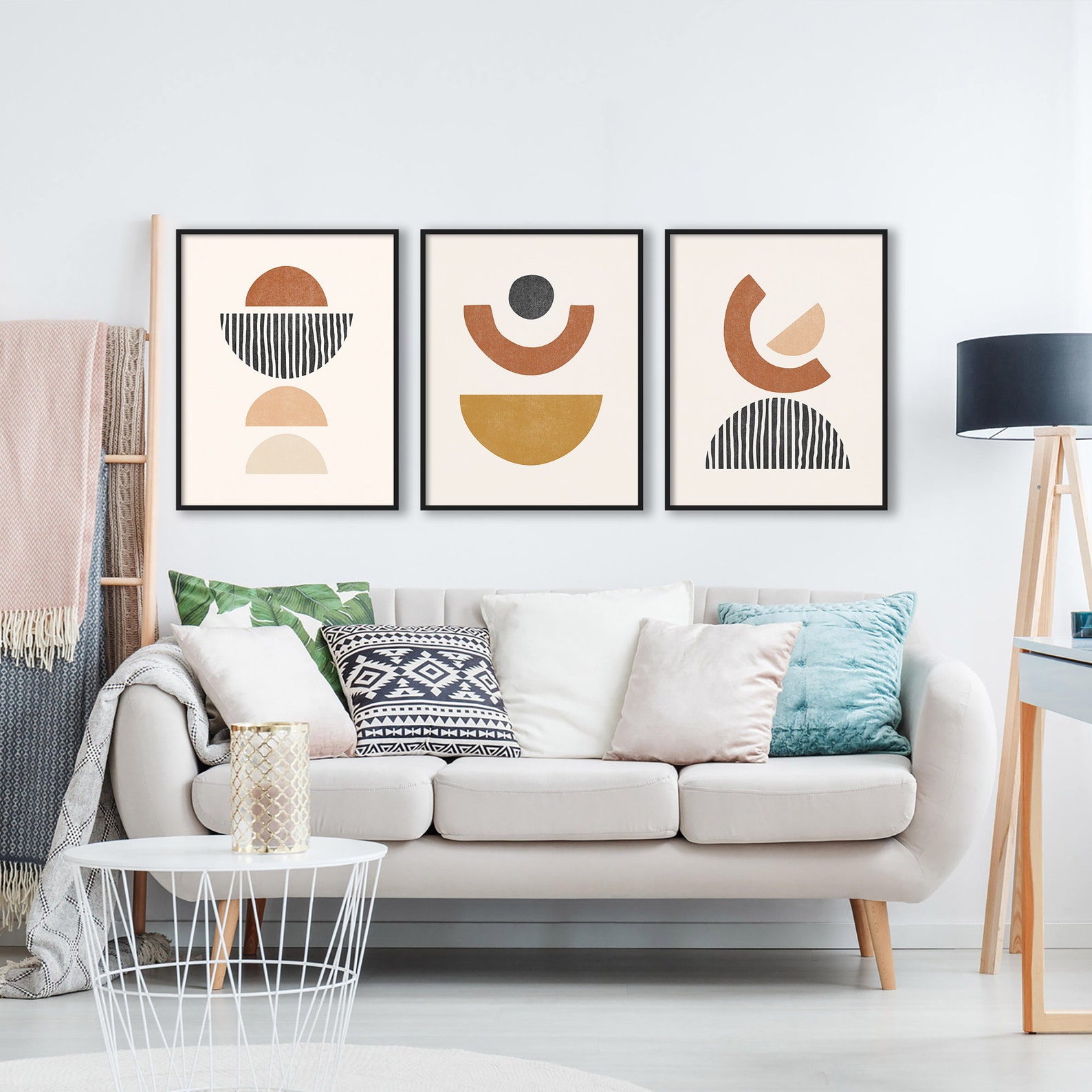 Boho Art Set of 3 Pieces Abstract Shapes Poster Bundle Mid | Etsy