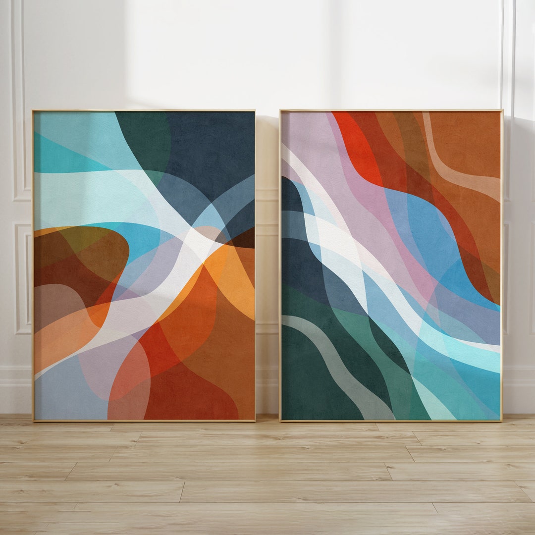 Bunte abstrakte Wandkunst 2er Set DRUCKBARE Wanddeko Wohnzimmer Wandkunst, Überbett Schlafzimmer ...