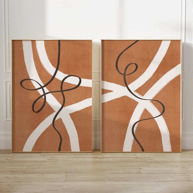 Terracotta Abstract Wall Art Set of 2 Abstract Lines in Terracotta ...