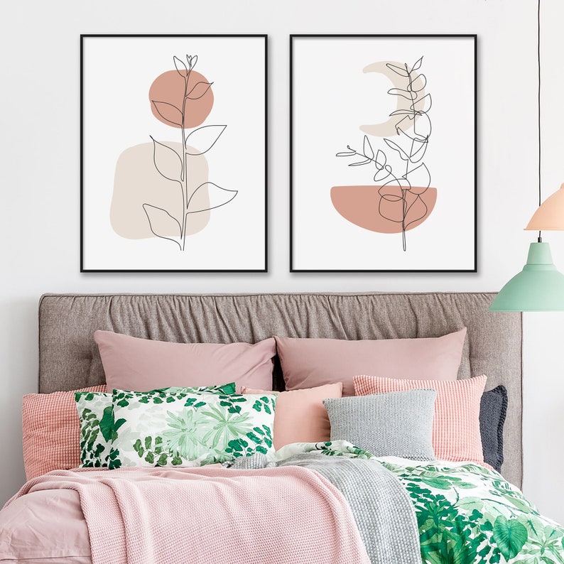 Sun and Moon Modern Minimal Line Drawing Wall Art Botanical | Etsy