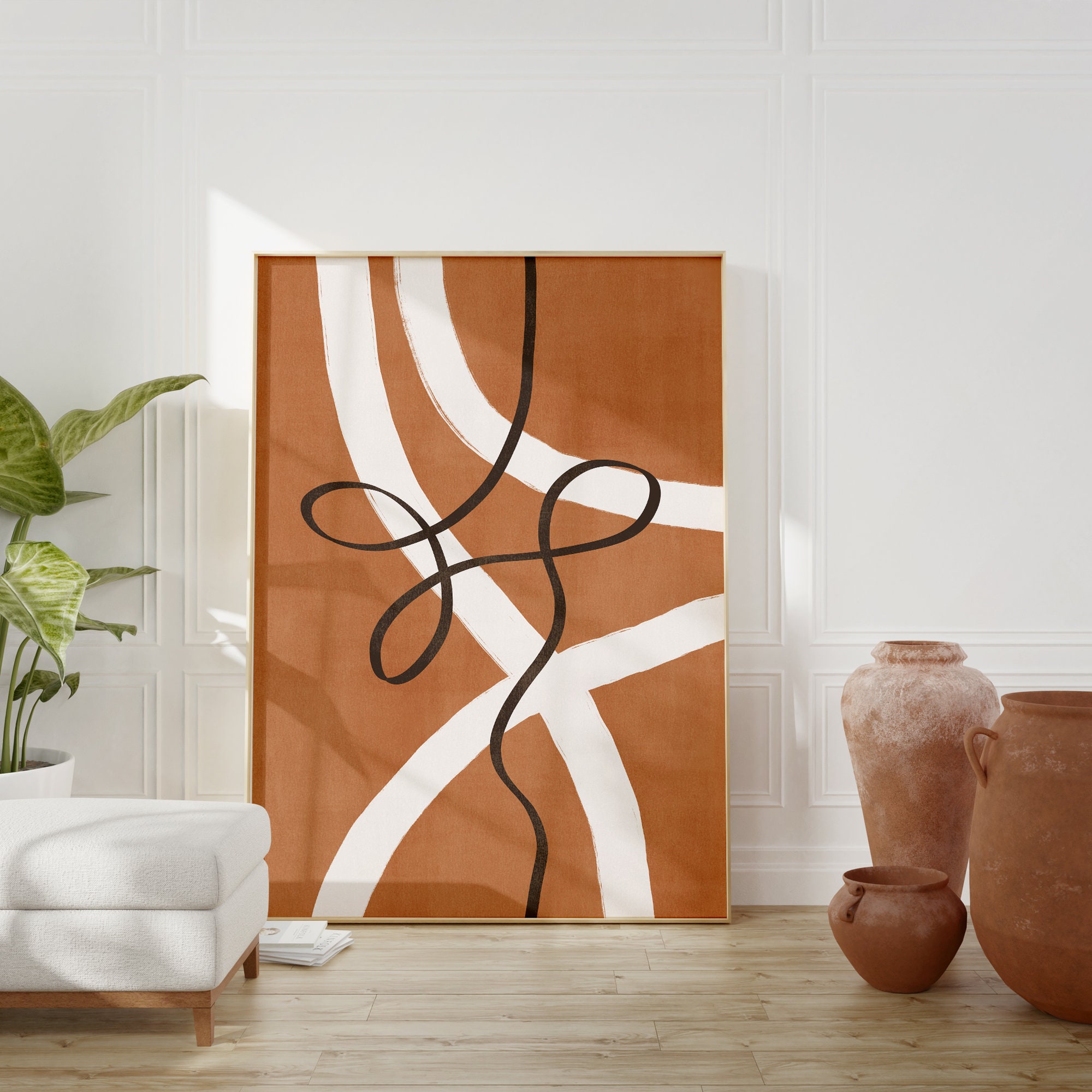 Terracotta Abstract Wall Art Set of 2 Abstract Lines in Terracotta ...