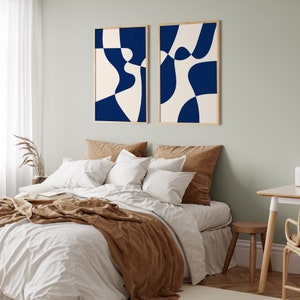 Indigo Blue Abstract Wall Art Set of 2 Abstract Indigo Wall Art Navy ...