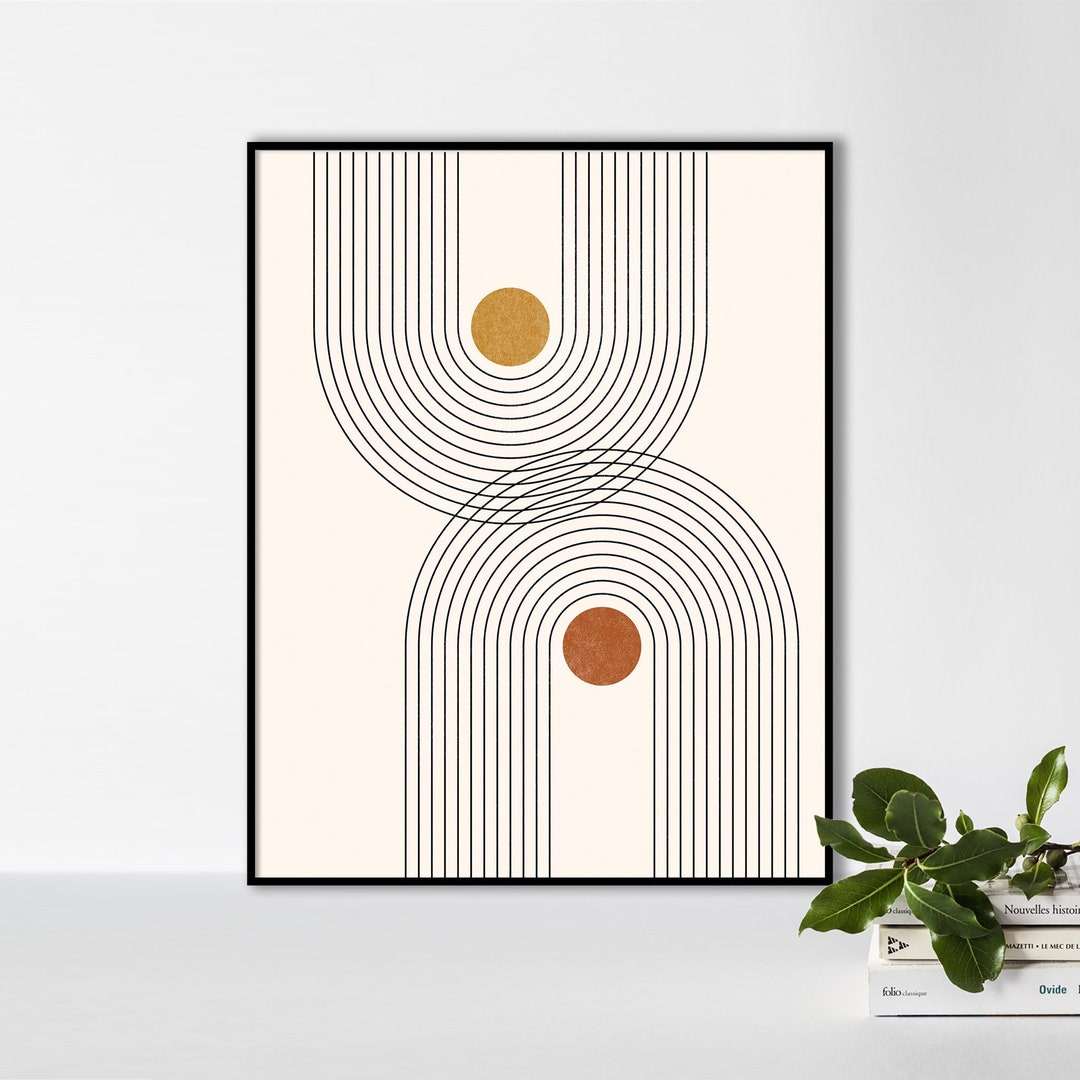 Boho Geometric Arch – Rainbow Lines Printable Poster, Mustard / Burnt ...