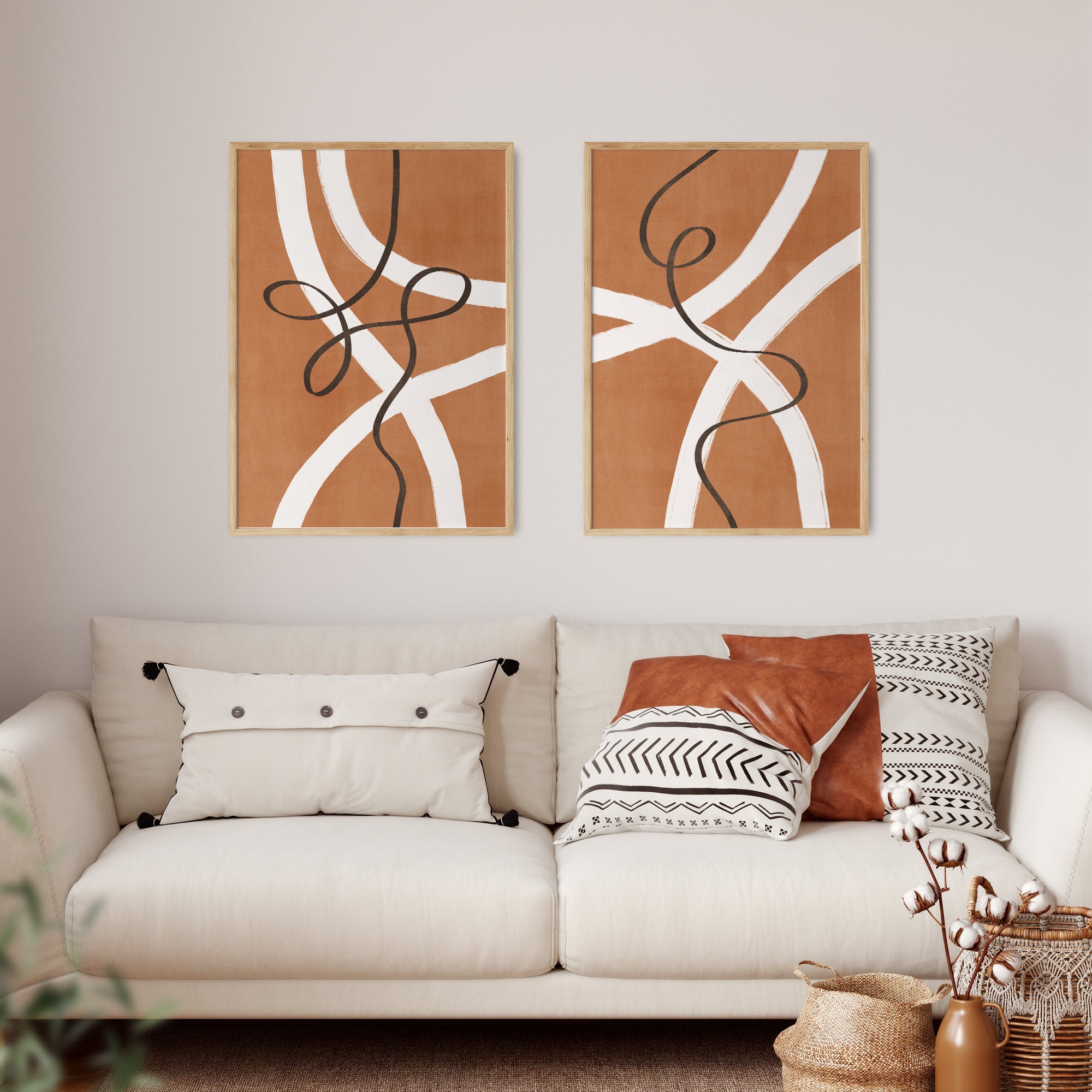 Terracotta Abstract Wall Art Set of 2 Abstract Lines in Terracotta ...