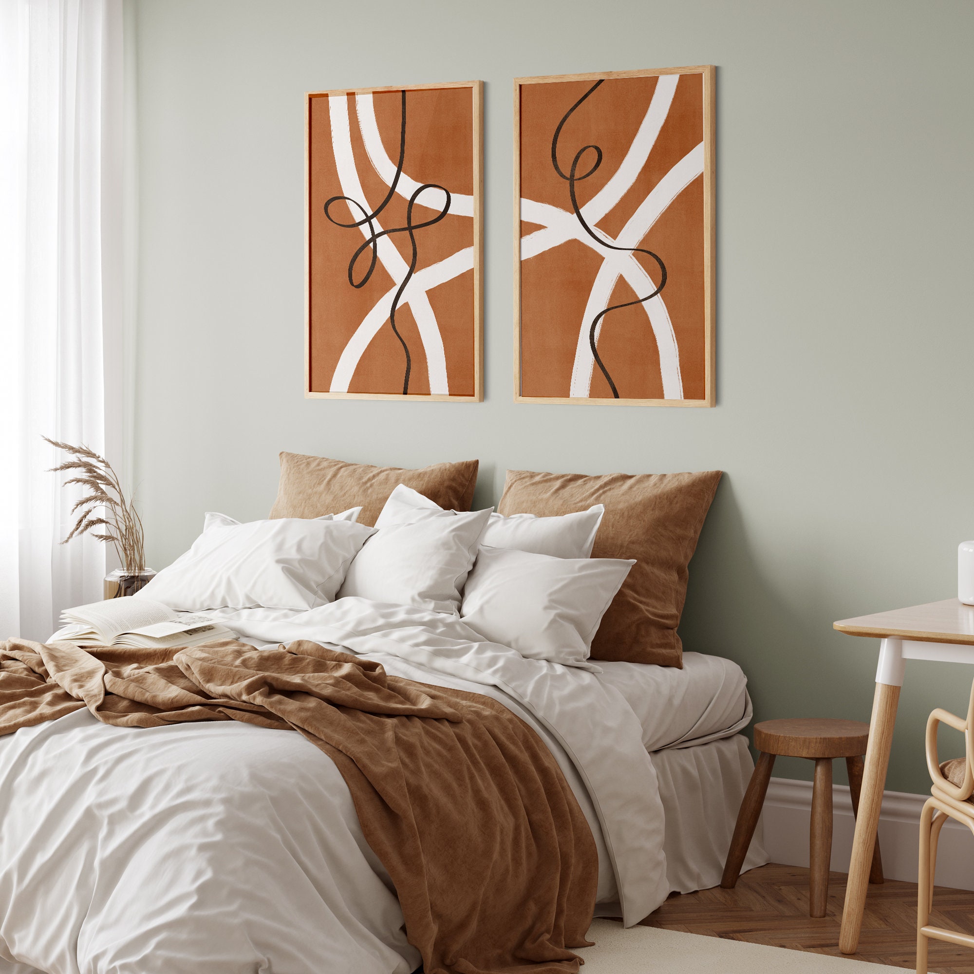 Terracotta Abstract Wall Art Set of 2 Abstract Lines in Terracotta ...