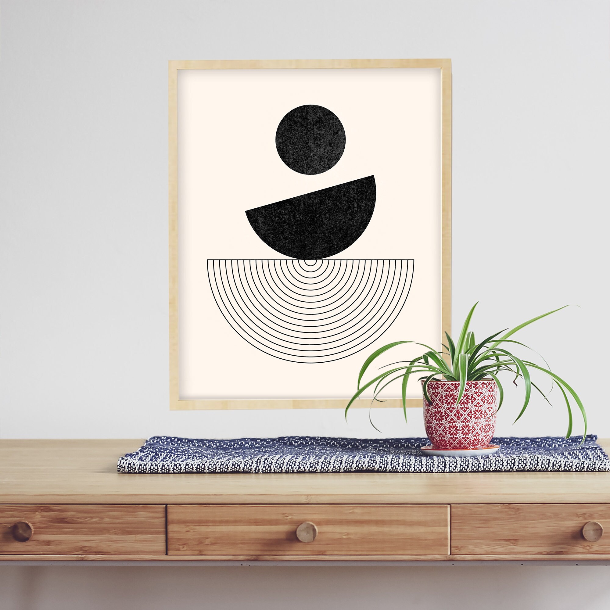 Semicircles Printable Poster, Black and White Half Circles, Mid Century ...
