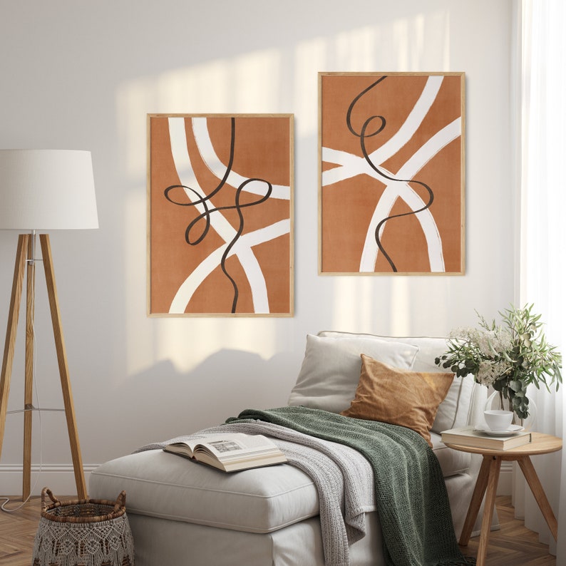 Terracotta Abstract Wall Art Set of 2 Abstract Lines in Terracotta ...