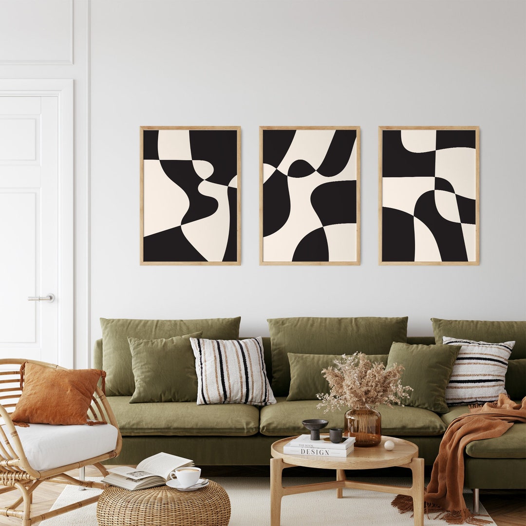 Black Abstract Art Set of 3 Piece Wall Art, Black Wall Art Set of 3 ...
