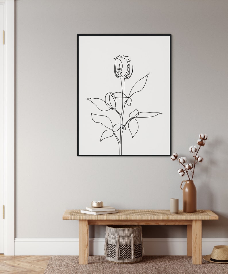 Flower Line Art Set of 3 Botanical Line Art Rose Line Drawing | Etsy