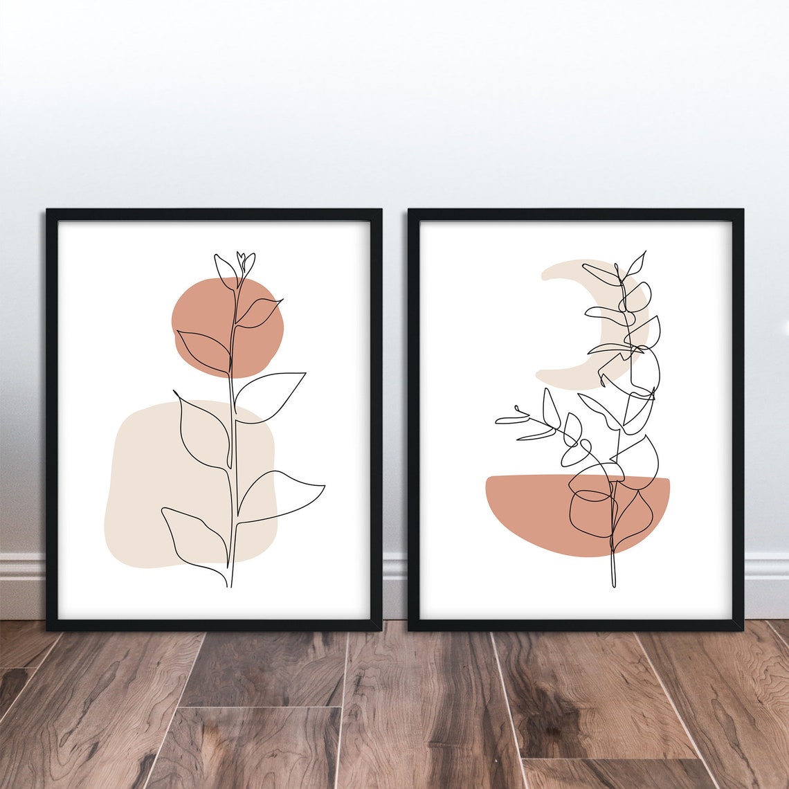 Sun and Moon Modern Minimal Line Drawing Wall Art Botanical | Etsy