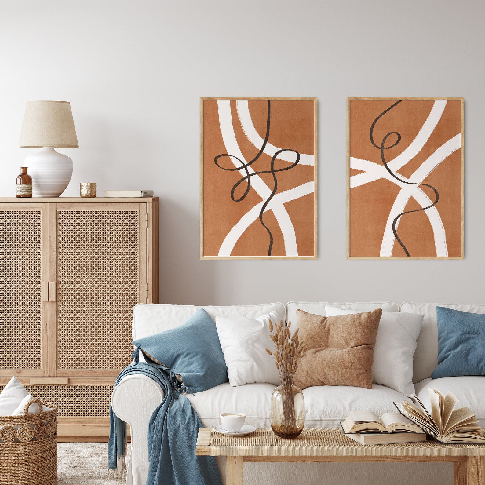 Terracotta Abstract Wall Art Set of 2 Abstract Lines in Terracotta ...