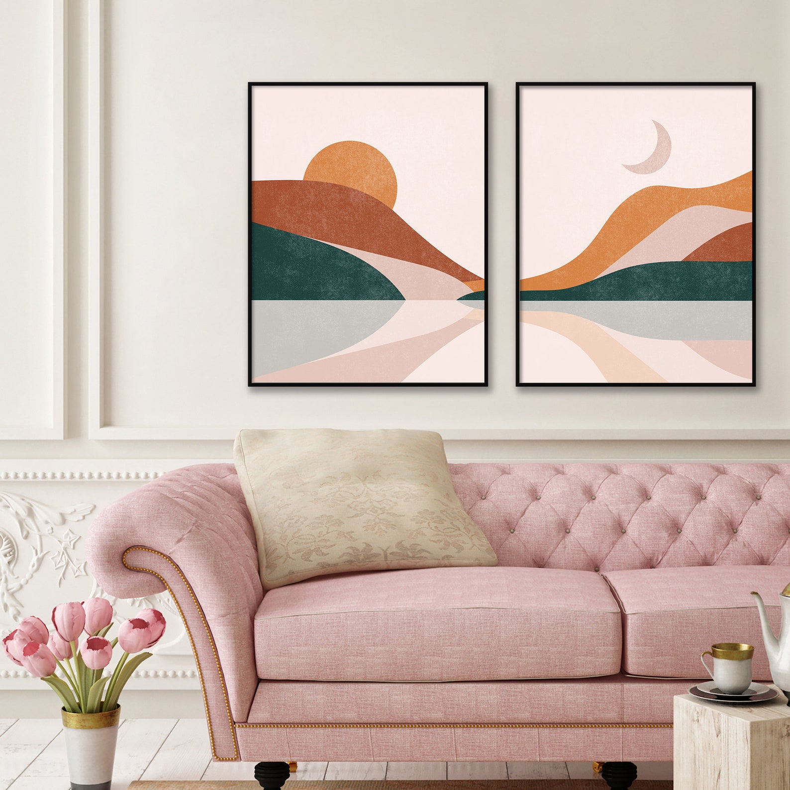 Sun and Moon Abstract Landscape Boho Desert Sunset - Etsy