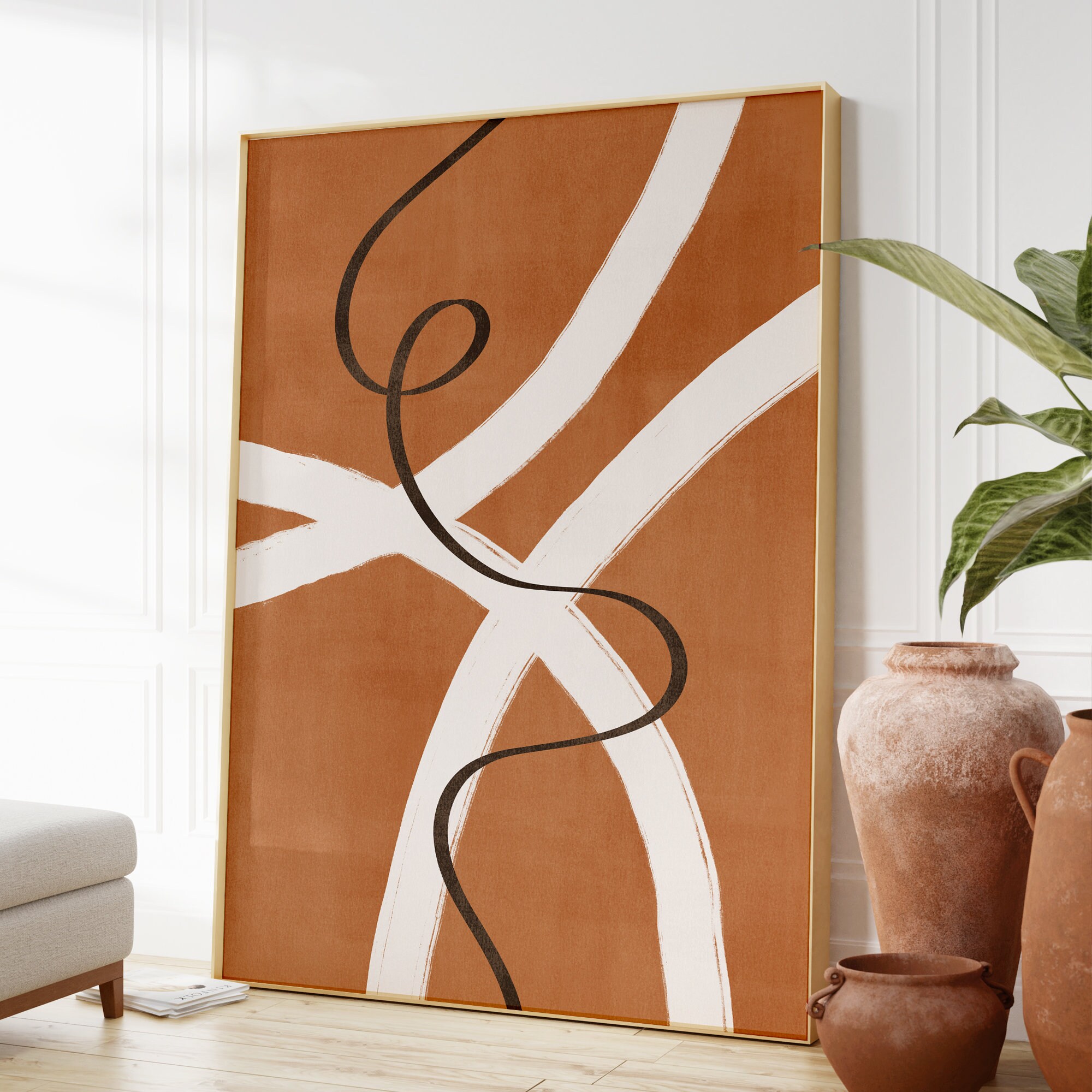 Terracotta Abstract Wall Art Set of 2 Abstract Lines in Terracotta ...